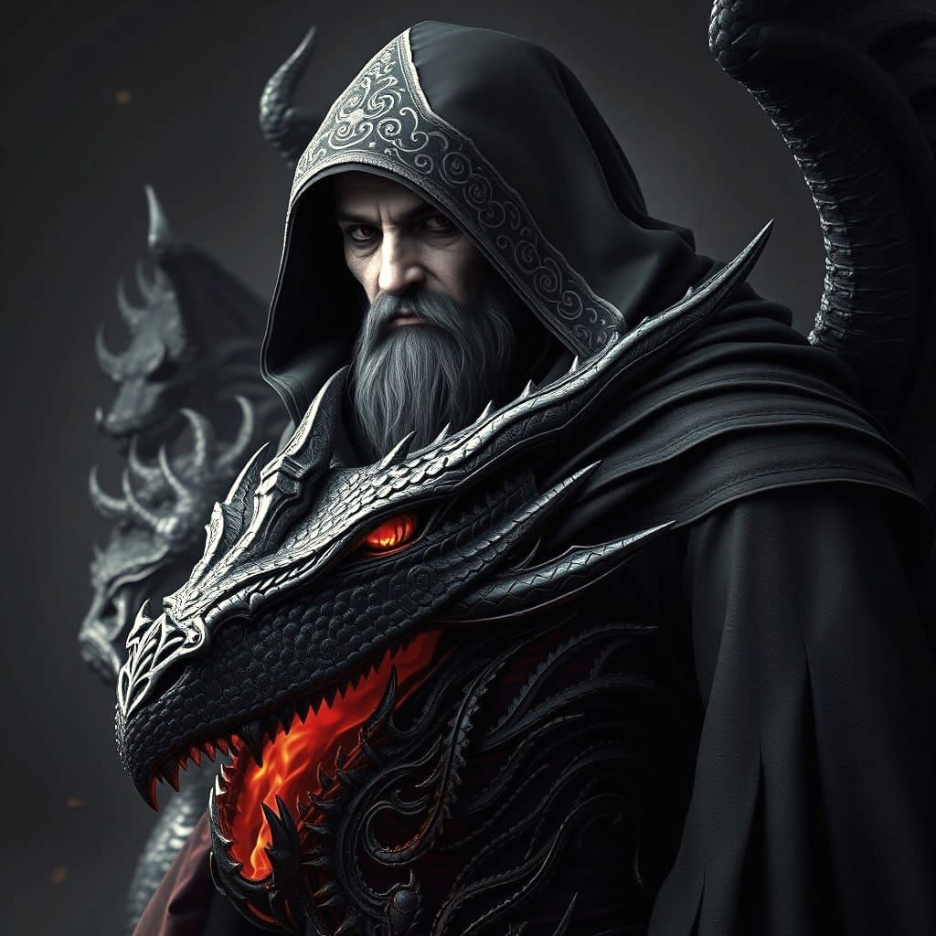 The Dragon Cleric - Lich on Dragon Skull Portrait in Dark Fa...