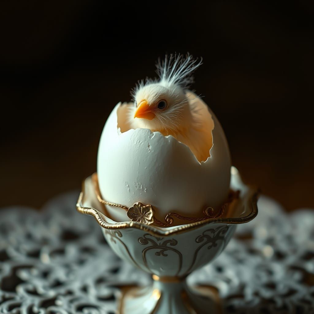 A hatching egg in an eggcup - Delicate Hatching Scene in Ant...