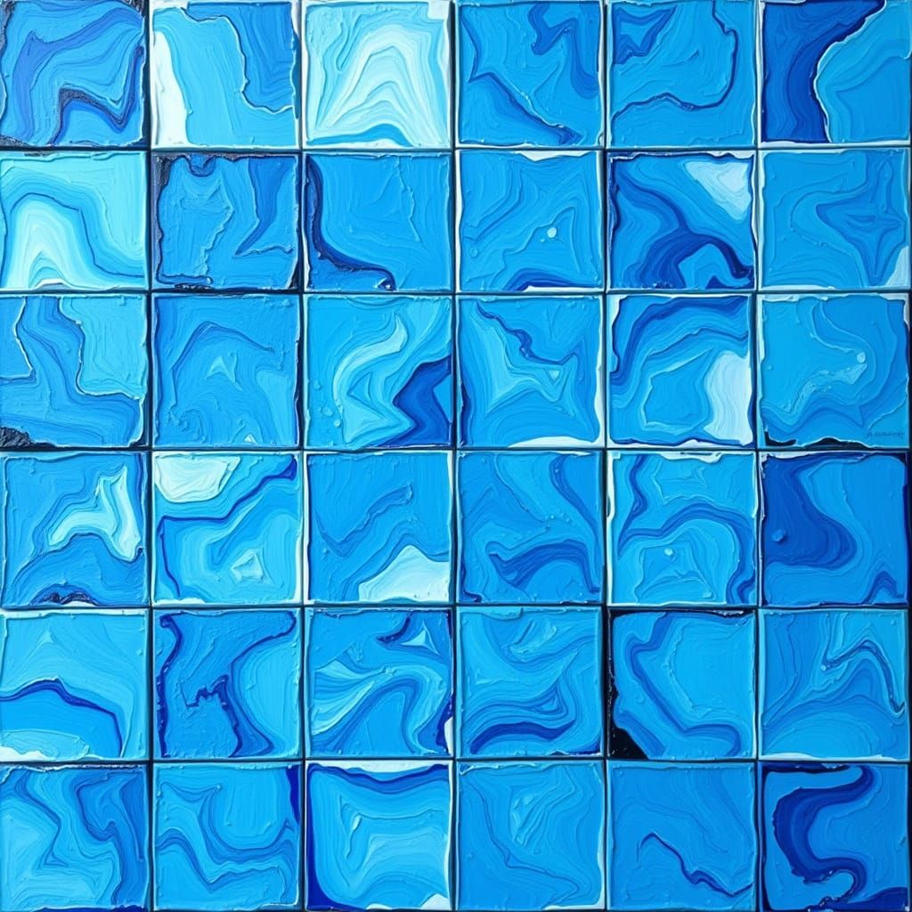 Vibrant Ocean Blue Tile Mosaic in Impasto Style - AI Art