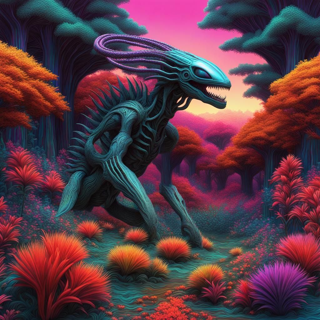 Xenomorphic punk glass Xlandscape resembling Xanadu, Xylographic trees ...