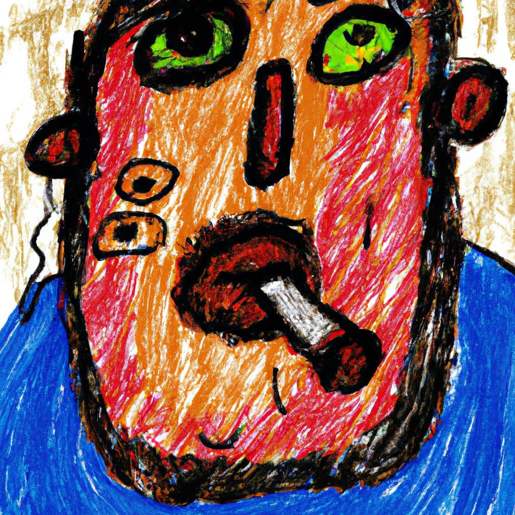 A poorly drawn cartoon portrait of a male, cartoony, surreal, over ...
