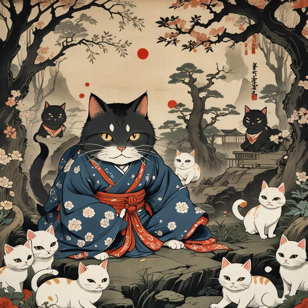 yokai and magical cats in Japanese folklore - AI Generated Artwork - NightCafe Creator