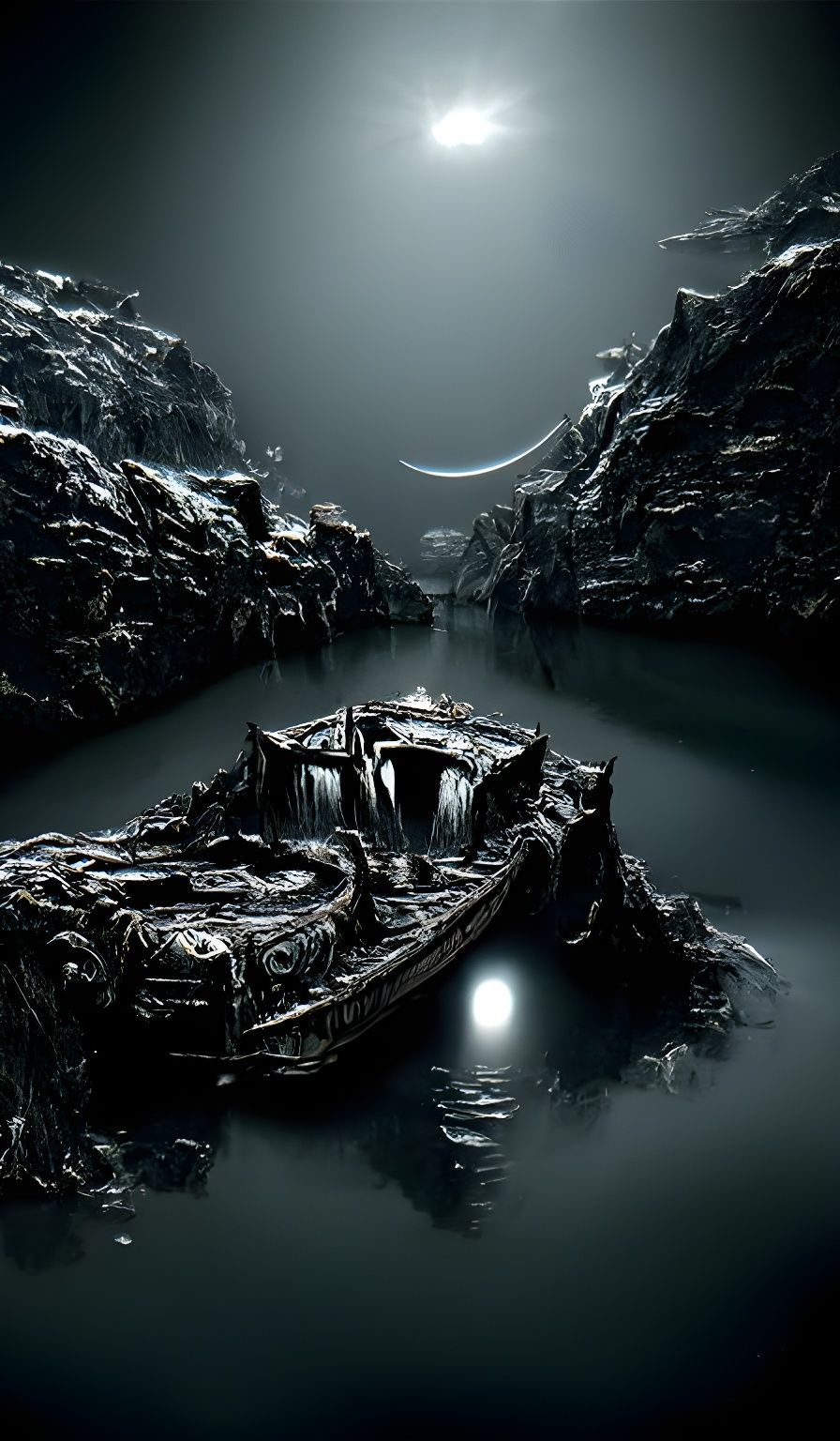 Charon's boat in the calm waters of Styx : r/nightcafe