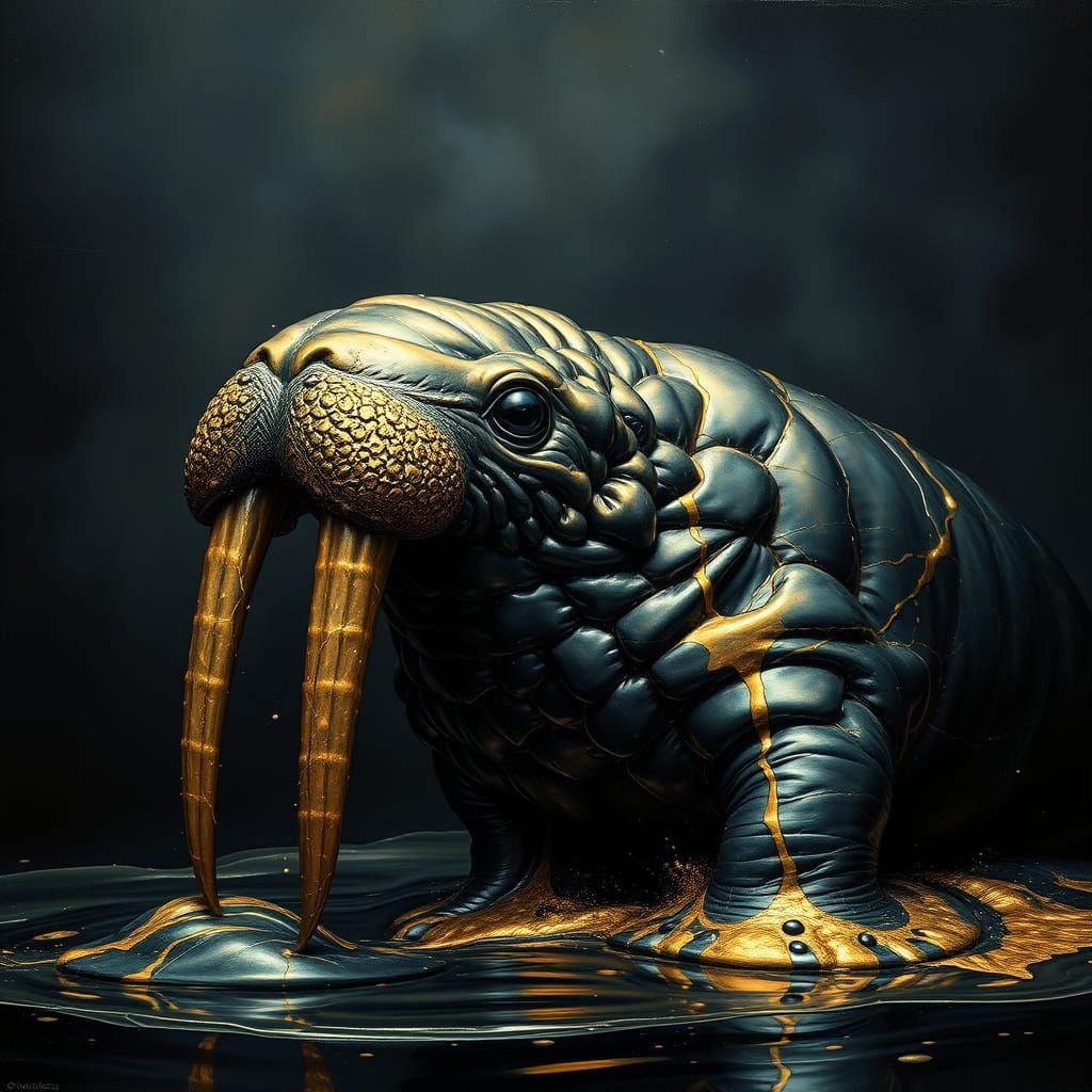 Golden Ink Splash Walrus in Hyperrealistic Polishe... - AI Art