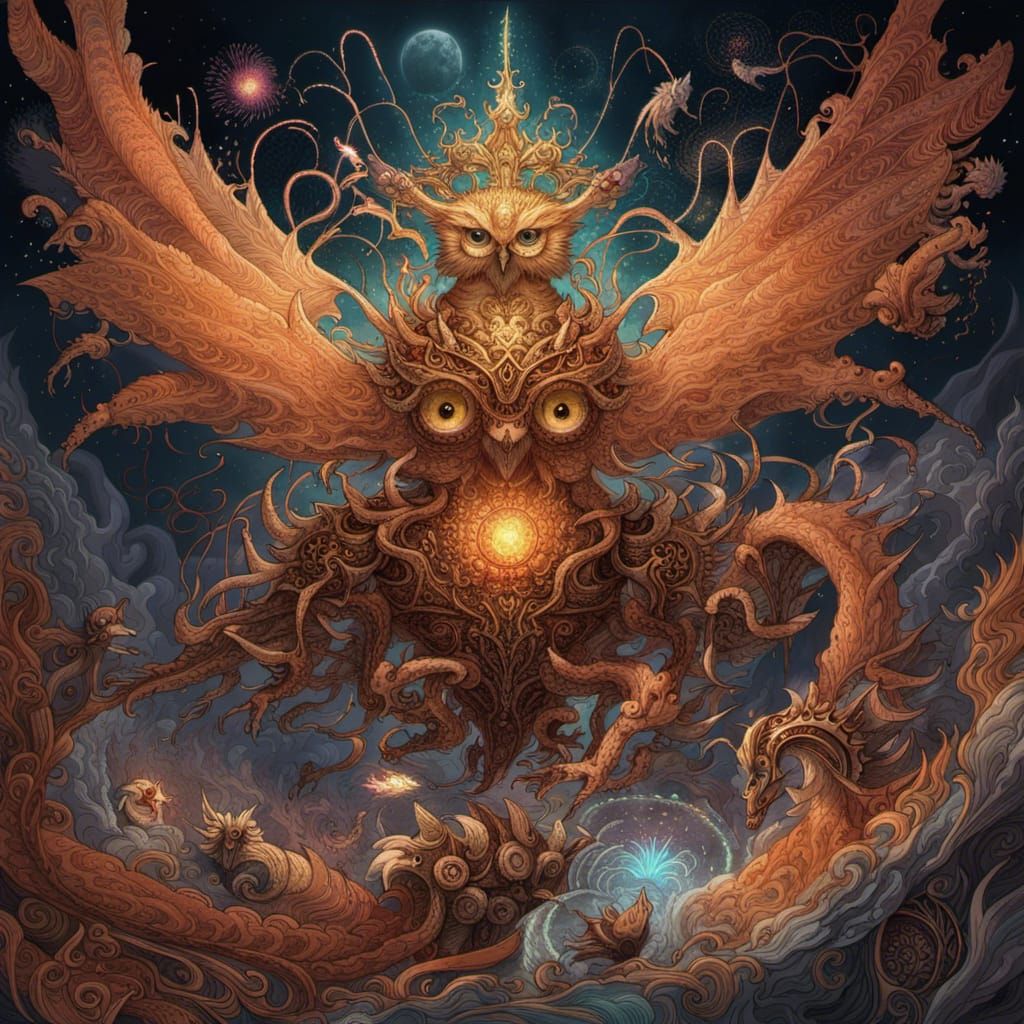 Owl God's Children: Ultra_detailed hyper_complex fractal light_ray ...