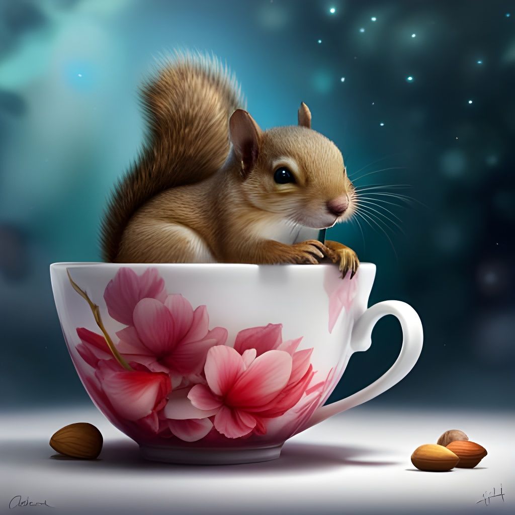 Squirrel in the teacup! - AI Generated Artwork - NightCafe Creator