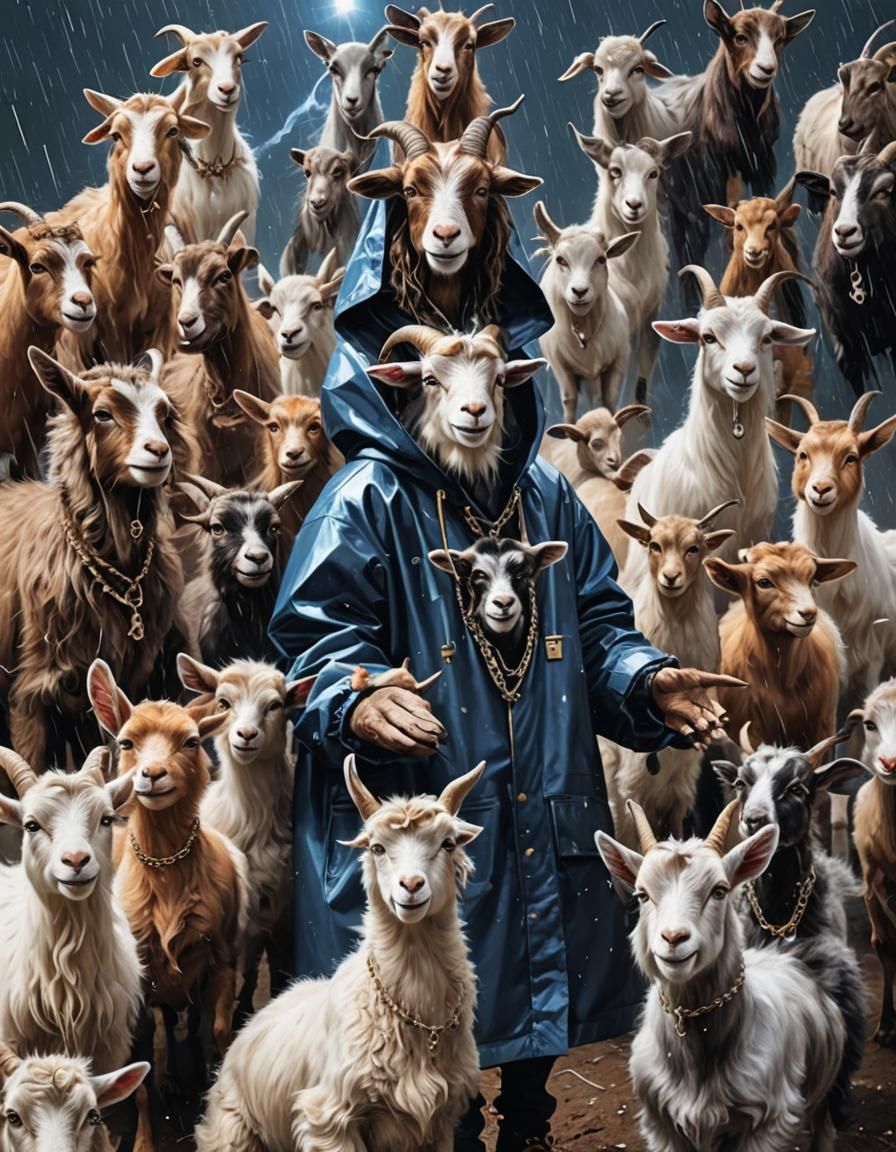 Goats wearing rain coats and chains to match - AI Generated Artwork ...