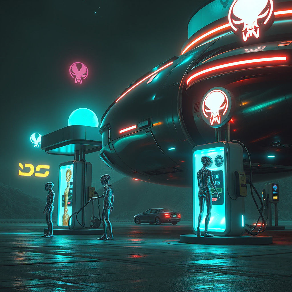Distant Gas Station on a Cosmic Frontier - AI Art