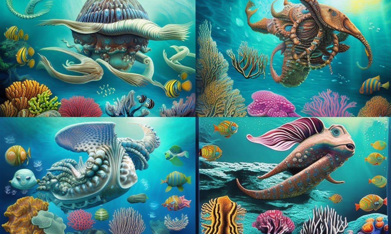 Underwater Alien Sea Life on the Ocean Floor :: in the style of Kinuko ...