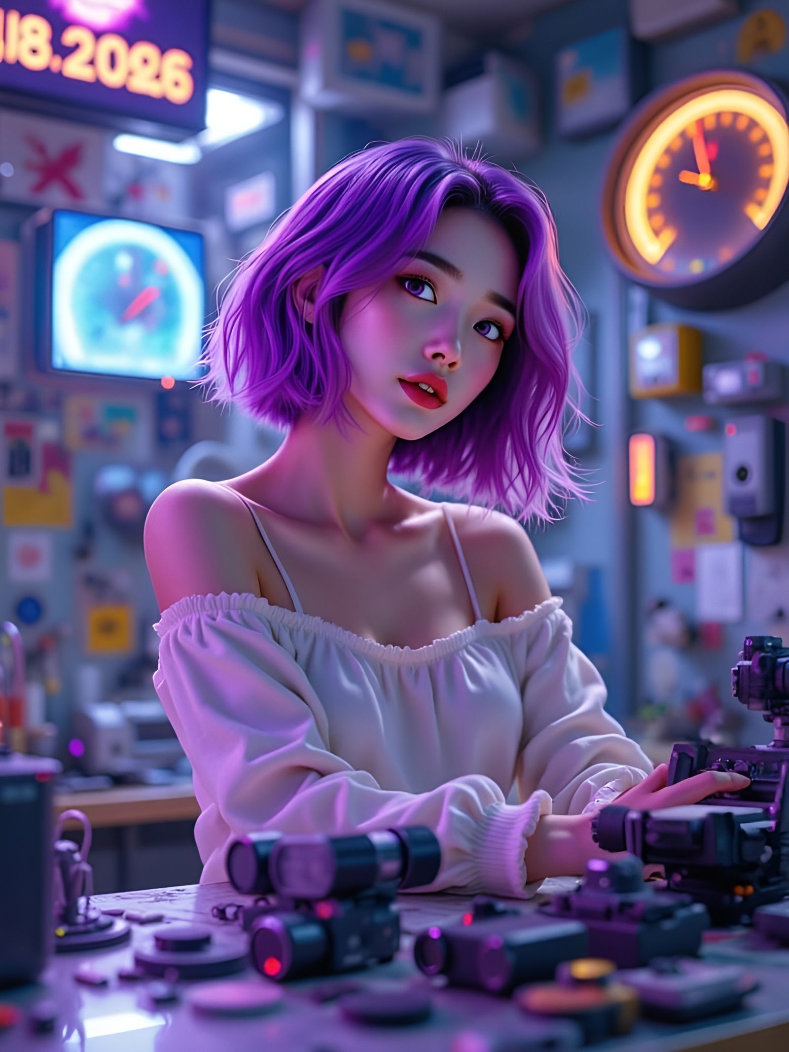 Neon Threads of Tomorrow - Asian Woman Builds Future in Cybe...