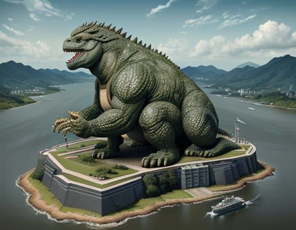 Godzilla Trump Towering Over Panama City in Milita... - AI Art