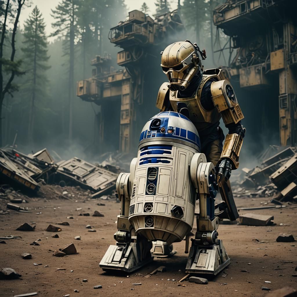 The rich inner monologue of an R2 unit Cinematic film still, shot on v ...