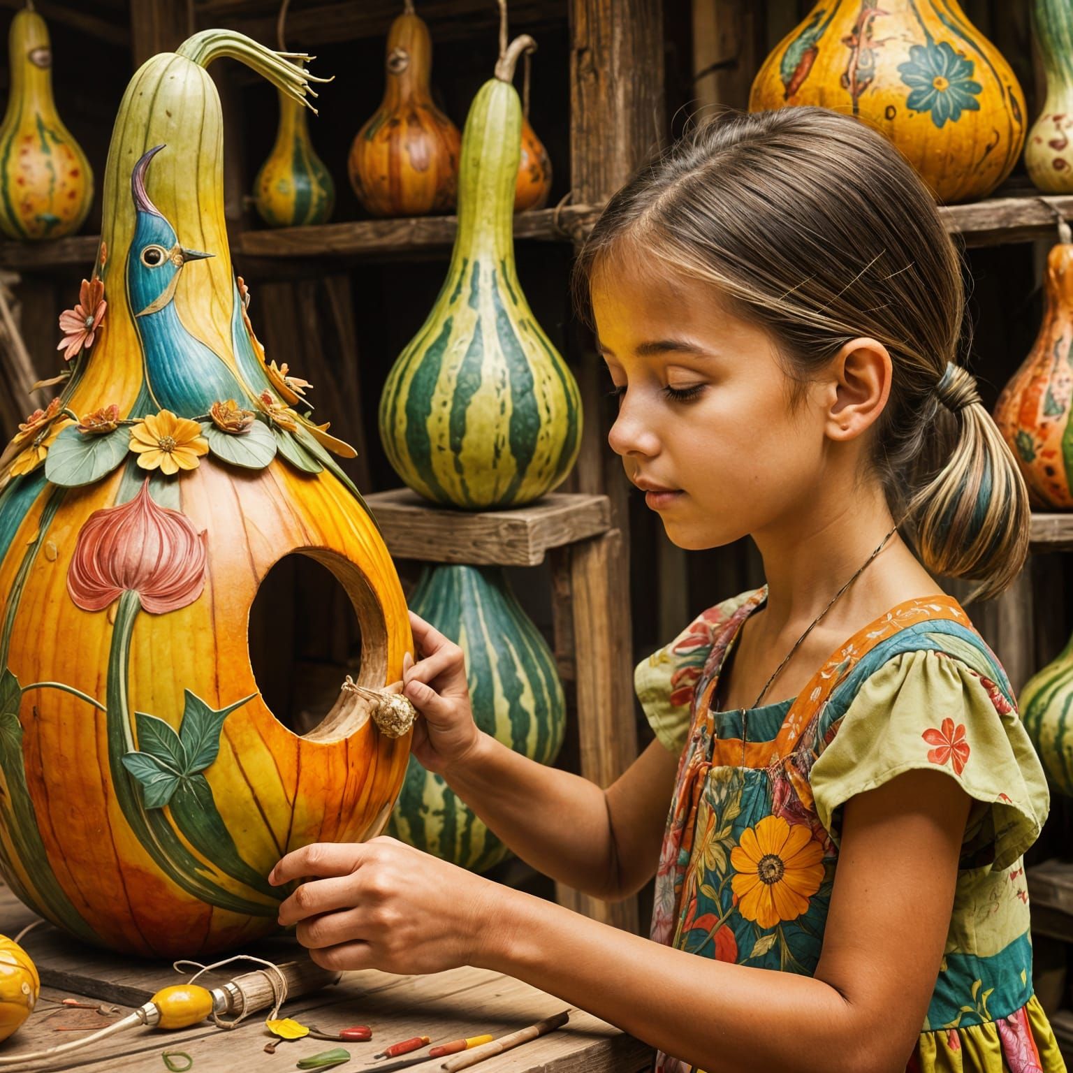 Making Birdhouses Out Of Gourds- Daily challenge #716 - NightCafe