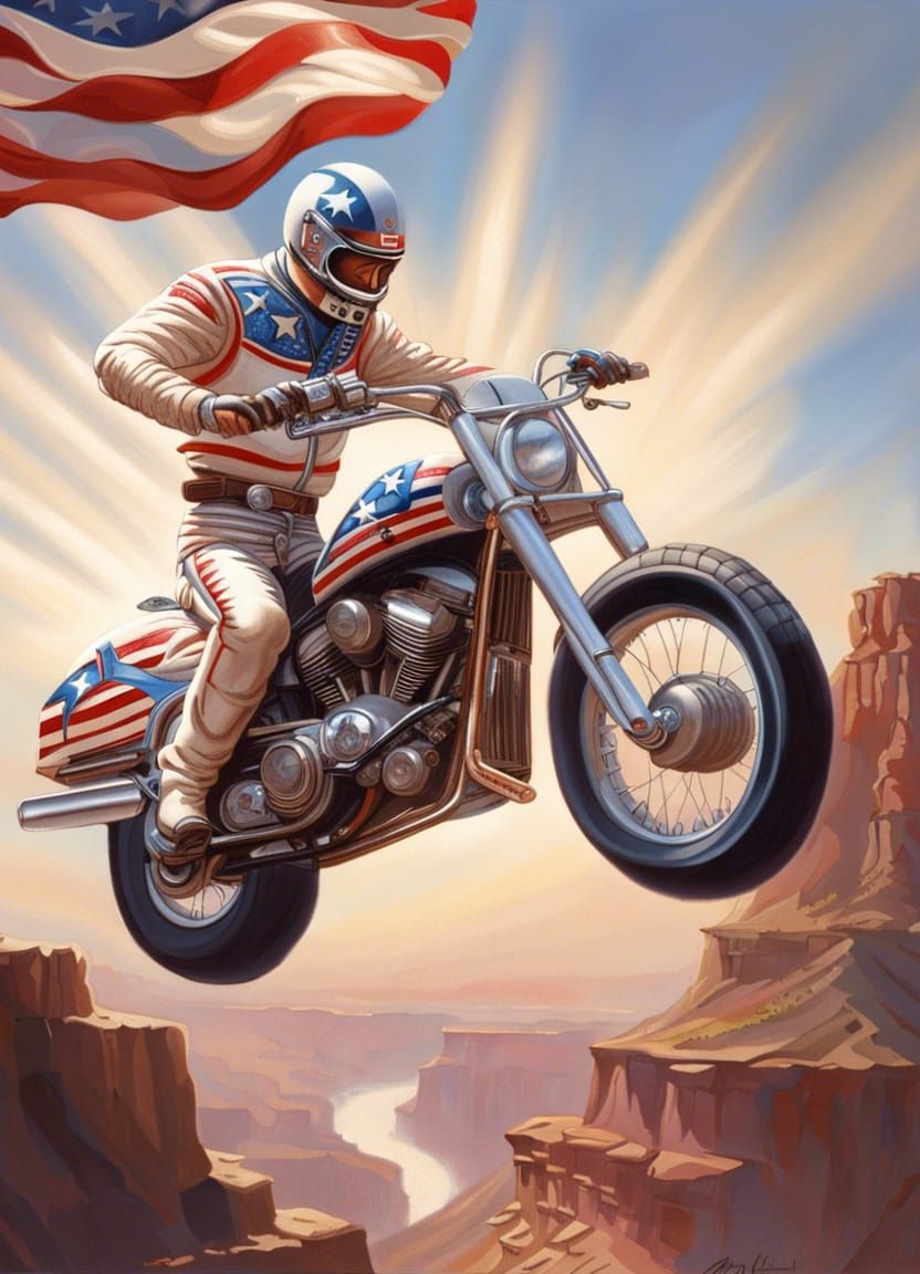 Evel Knievel Jumping - AI Generated Artwork - NightCafe Creator