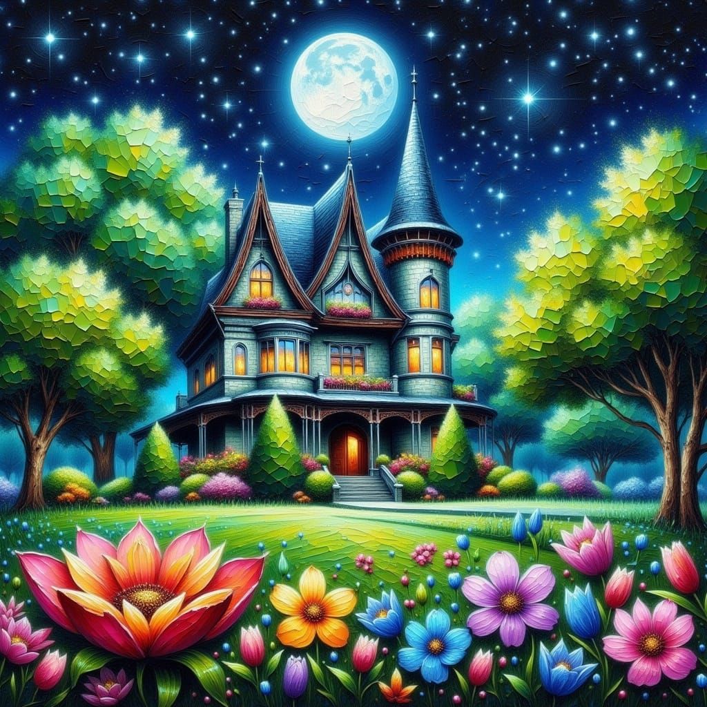 Lovely mansion - Ethereal Victorian Mansion Under Full Moon