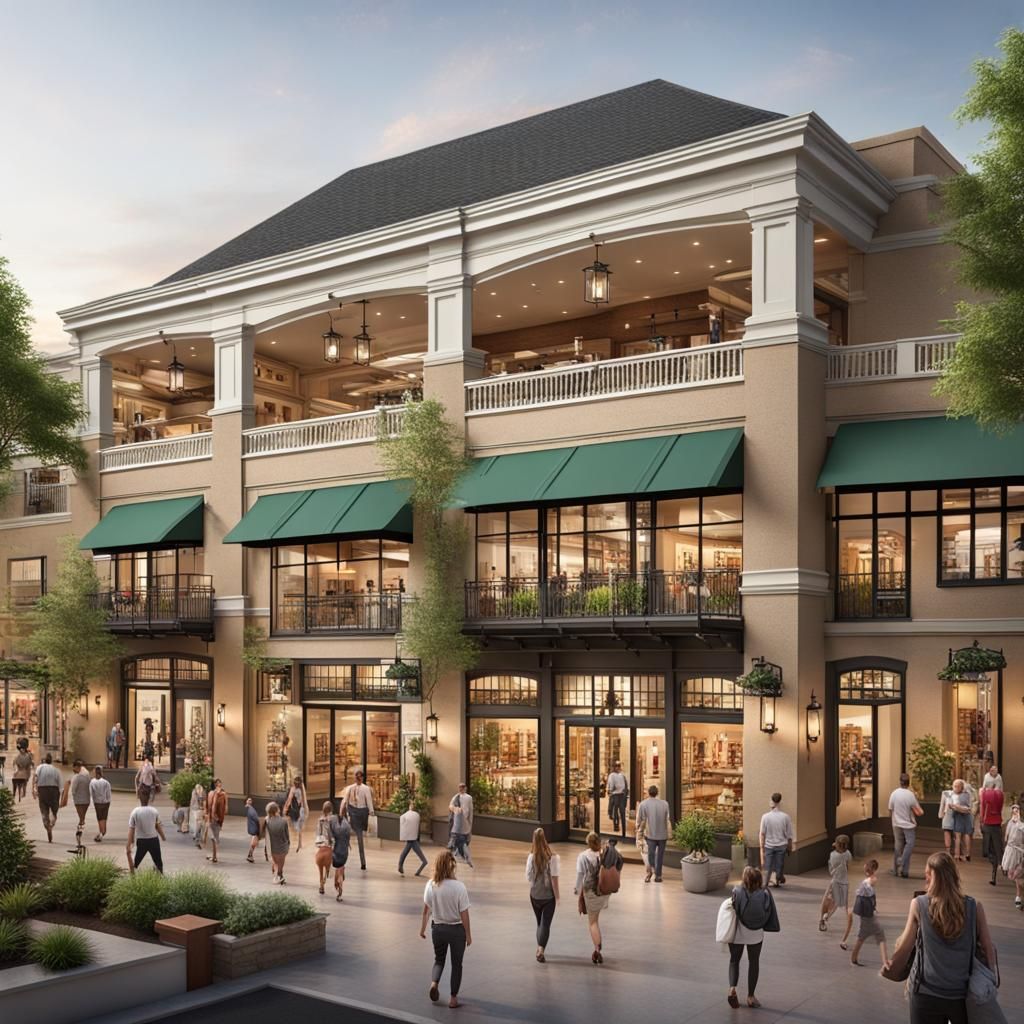 outdoor 2 stories American Colonial aesthetic style shopping center ...