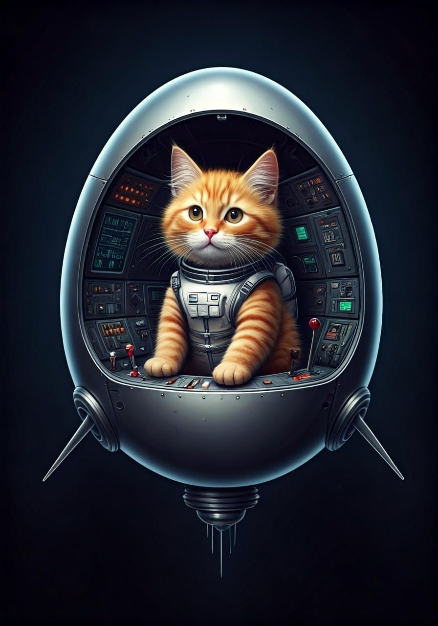 Space Kitty - Futuristic Cat Pilot in Advanced Spacecraft