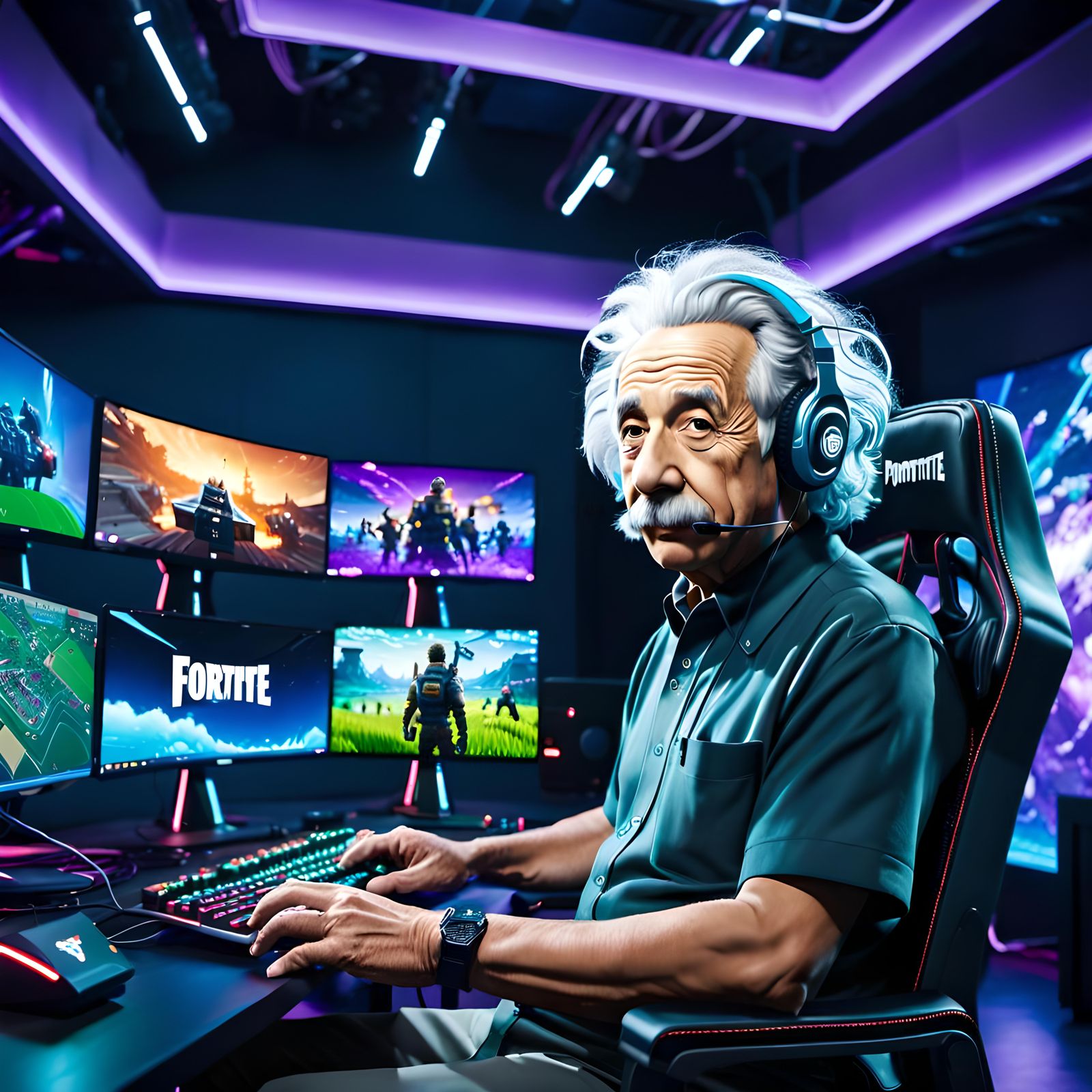 Albert Einstein playing Fortnite - AI Generated Artwork - NightCafe Creator