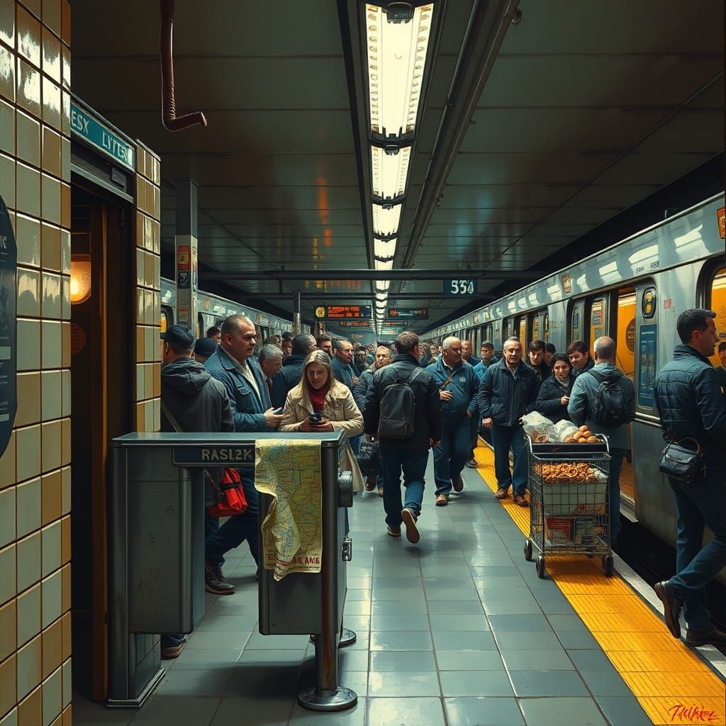 Subway Rush Hour in Cinematic Realism Style - AI Art