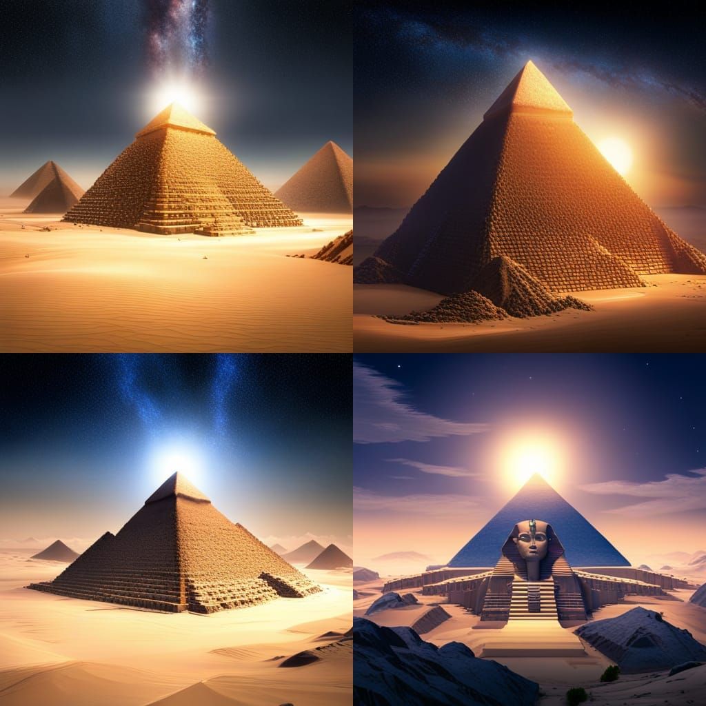 Egyptian Pyramids with a light rays towards a starry sky - AI Generated ...