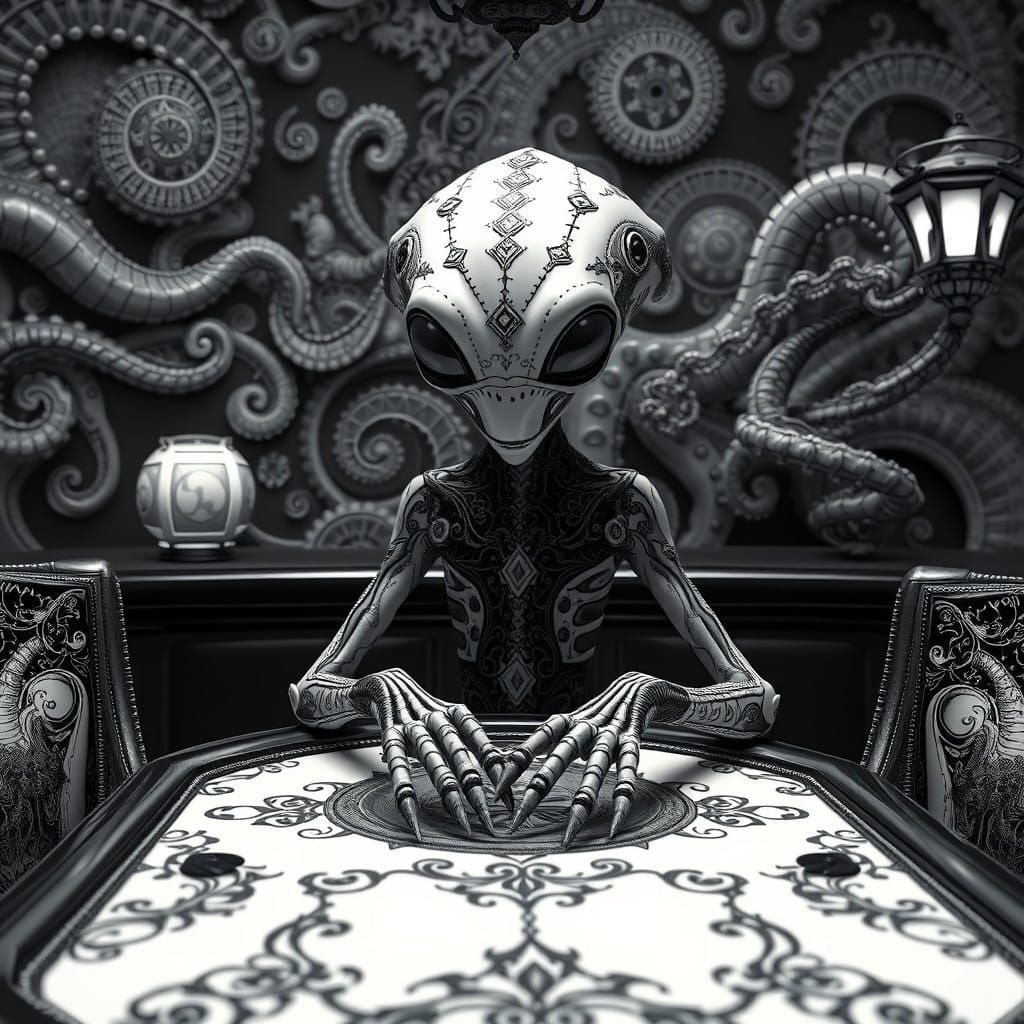 an incredible, vintage, saloon, inside, space alien epic scene, maximum ...