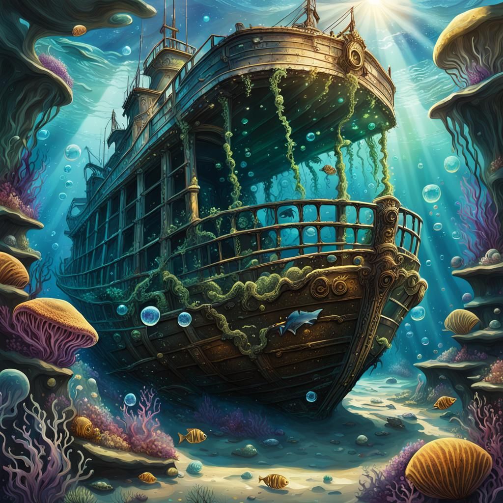 sunken ship wreck, - AI Generated Artwork - NightCafe Creator