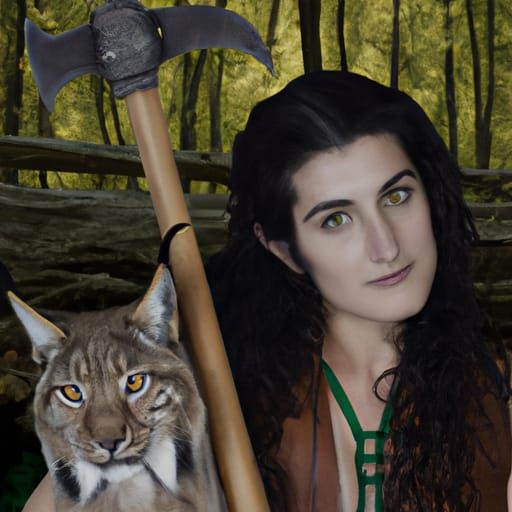 Elven Ranger in Forest with Lynx and Chestnut Wood... - AI Art