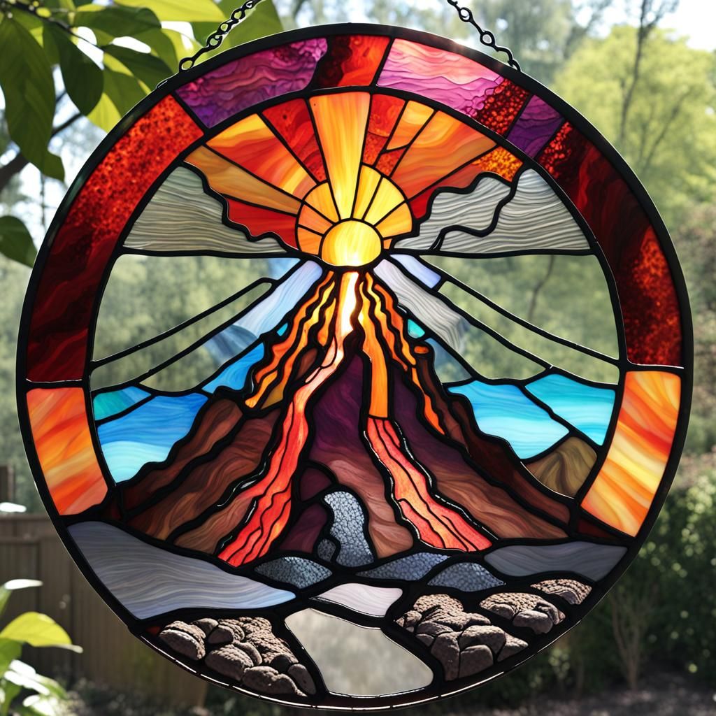 stained glass volcano erupting - AI Generated Artwork - NightCafe Creator