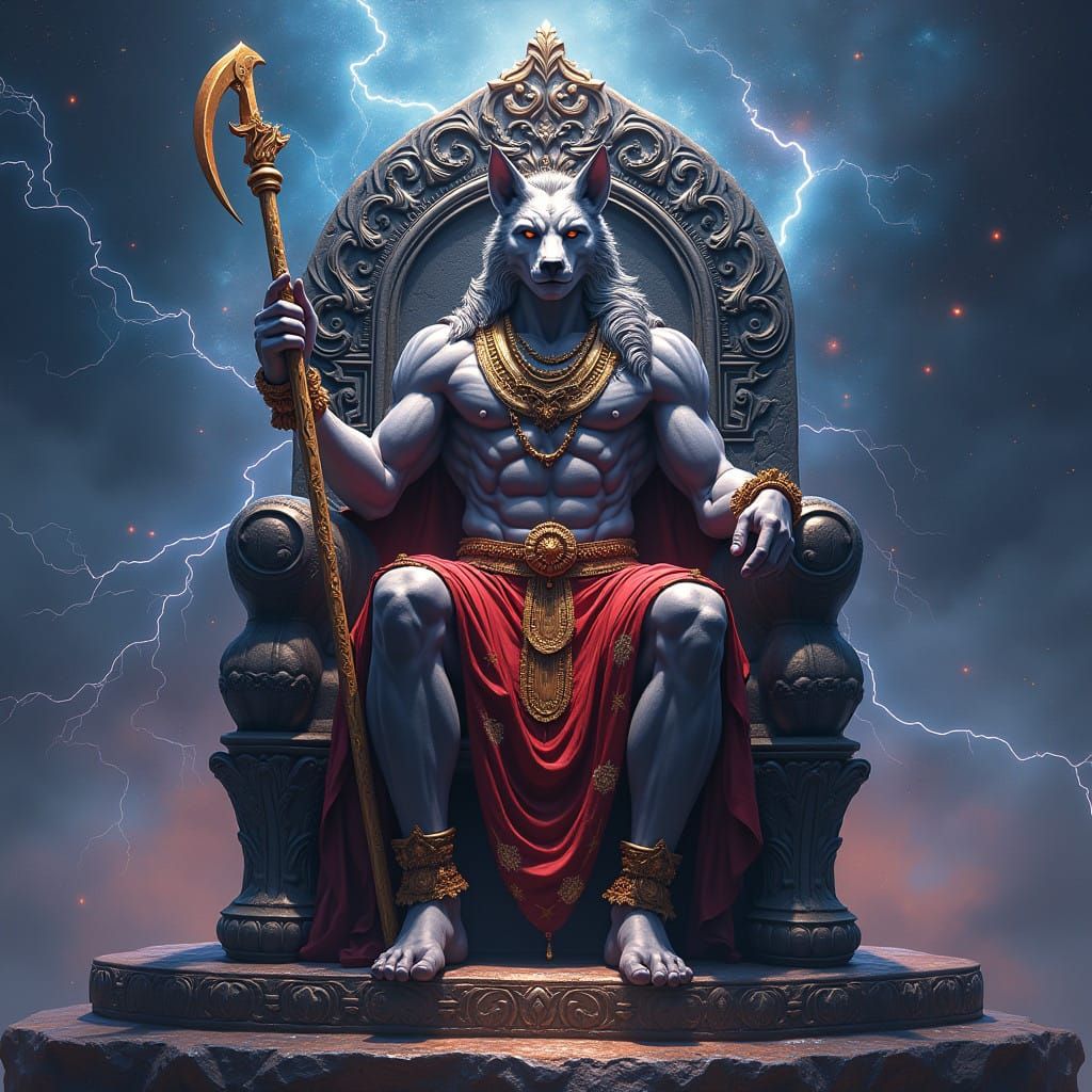 Thunderous God King Indra Rides Cosmic Throne - AI Art