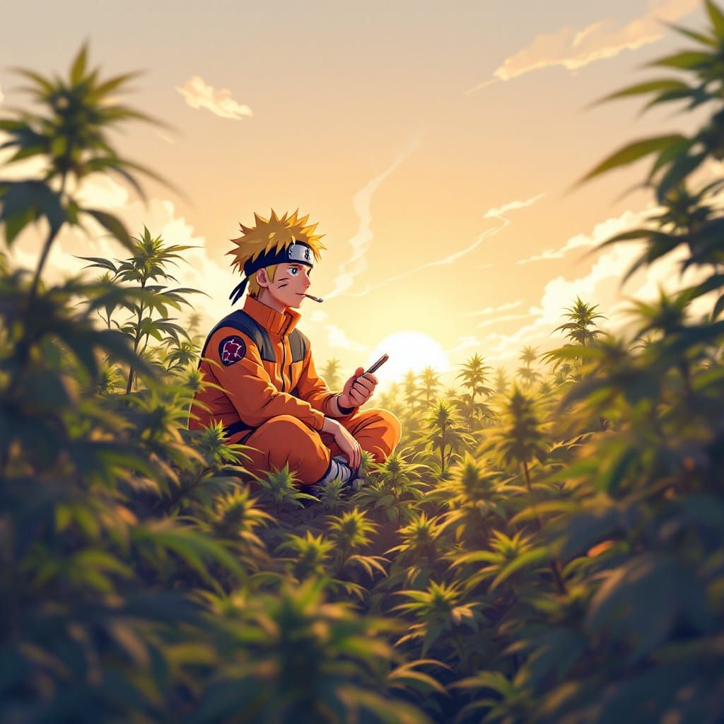 Naruto Uzumaki Smokes Joint in Vibrant Weed Field - AI Art