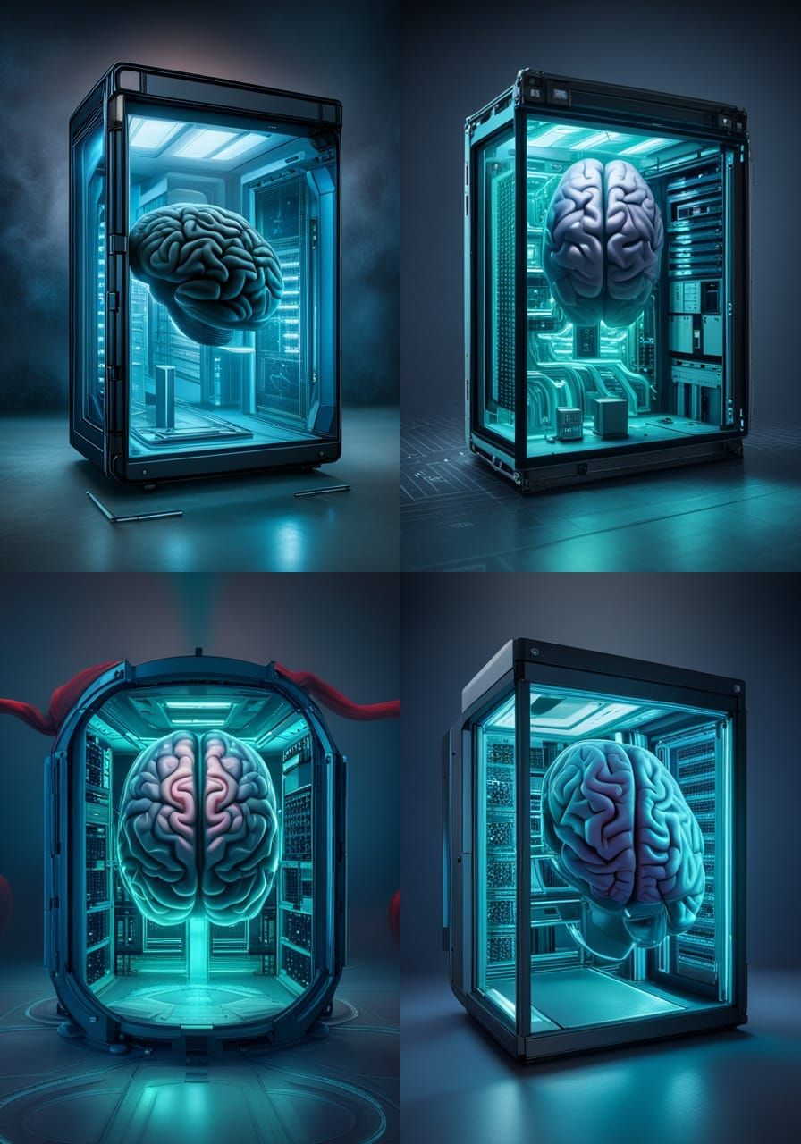 brain inside a computer case detailed matte painting, deep color ...