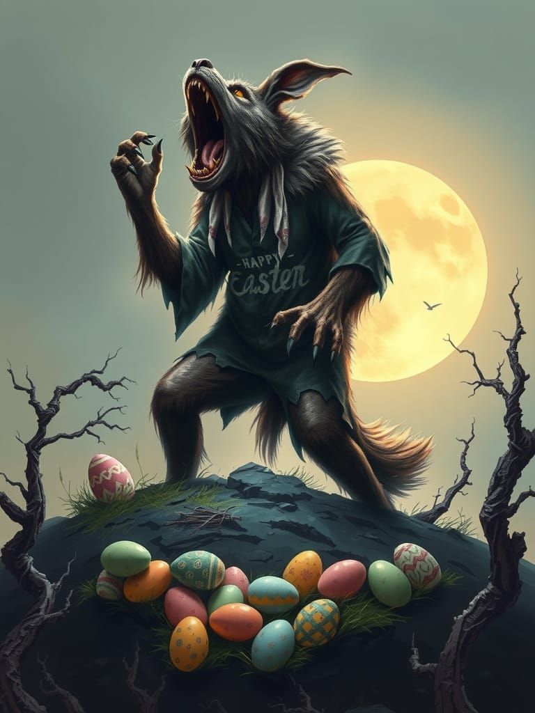 Werewolf in Easter Bunny Disguise Howls at Pastel ... - AI Art