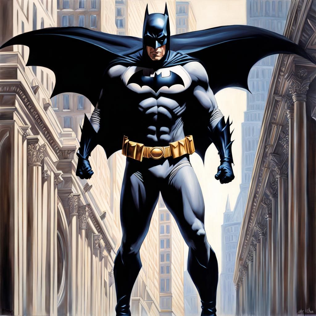 Full body male figure, Batman, {Ben Affleck: 1.7}, oil on canvas, by ...