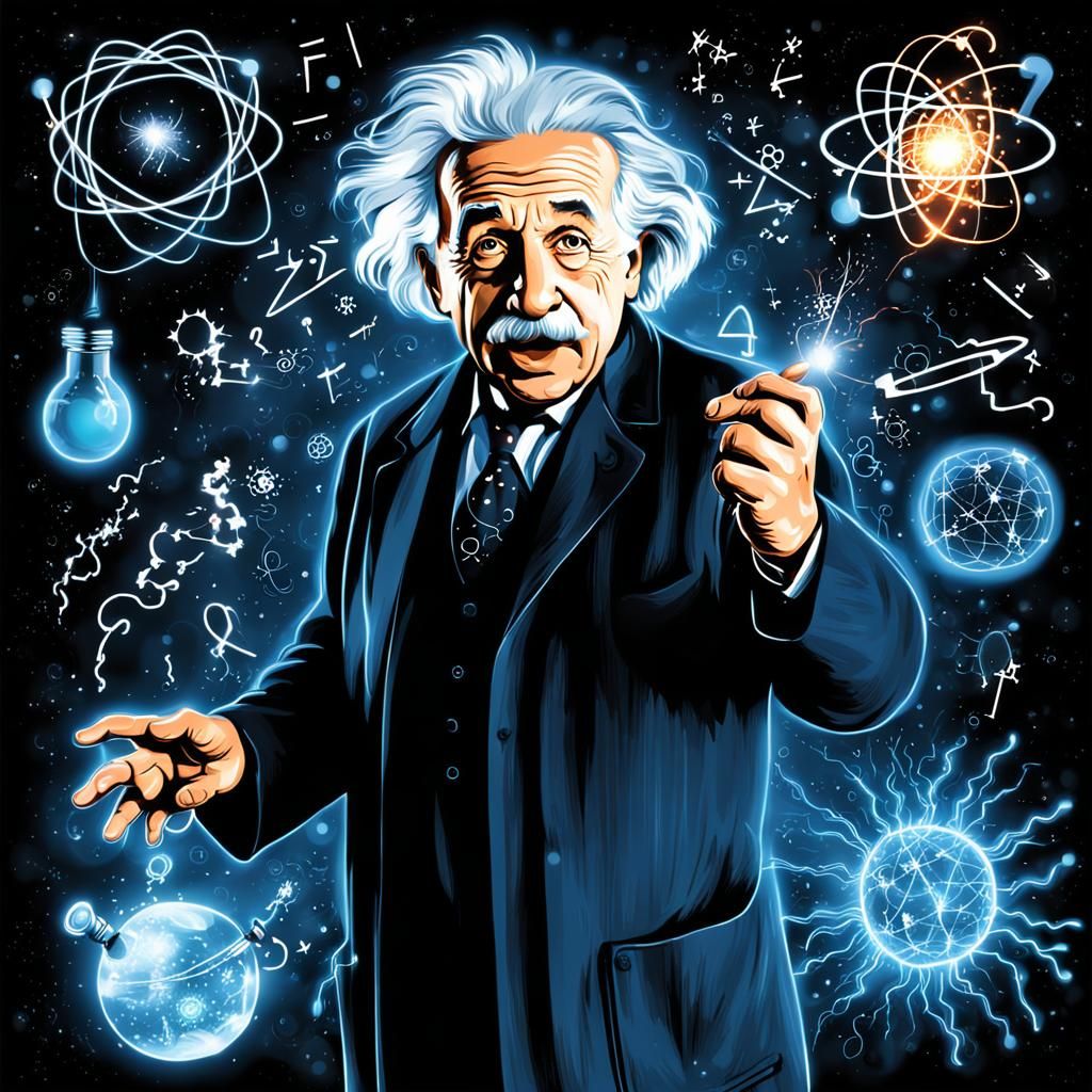 Crazy scientist. Einstein's theory of relativity. Scientific symbols ...