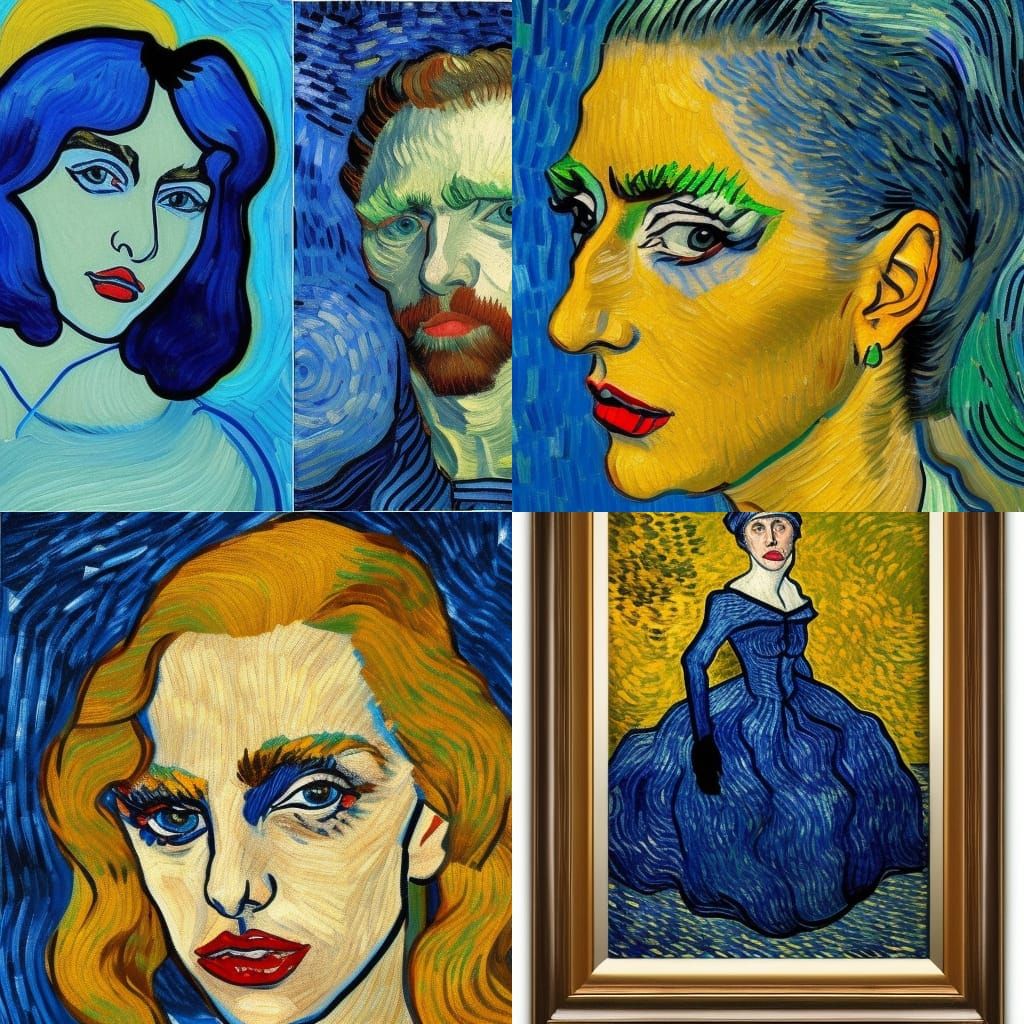 Lady Gaga, Van Gogh style, 4k, high details, deep blue - AI Generated ...