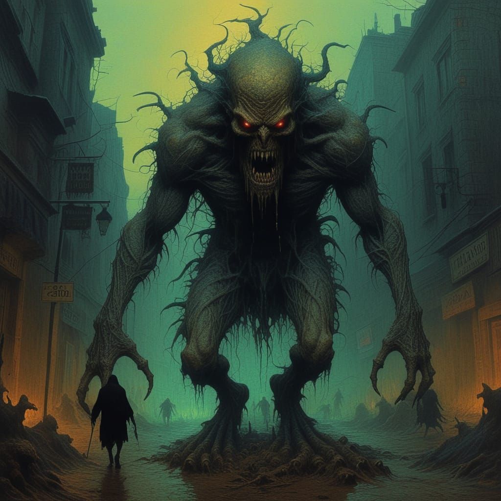 Creepy Monster in Hellscape, Hyperrealistic Concep... - AI Art