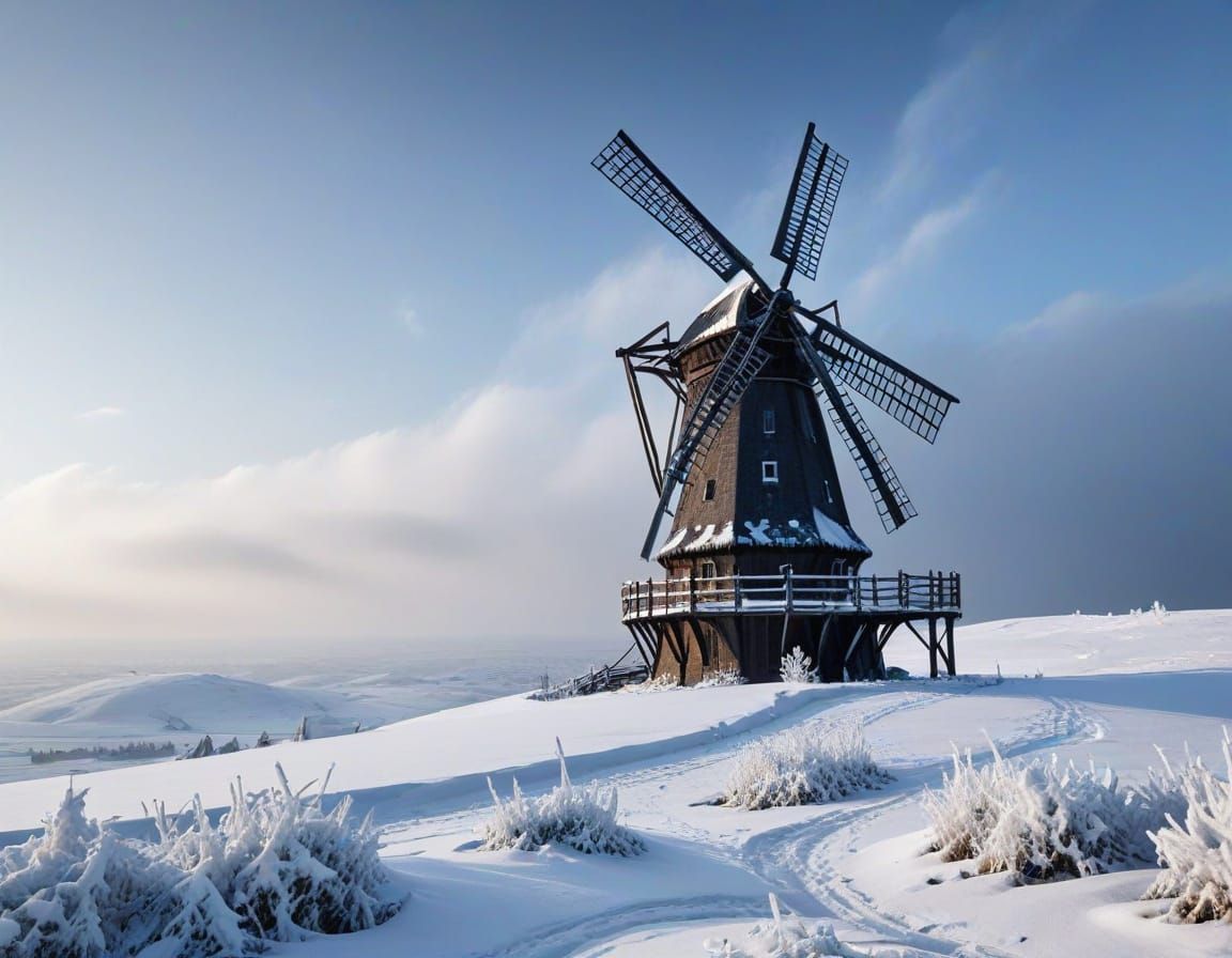 Windmill in a snowy landscape - Windmill in a snowy landscap...
