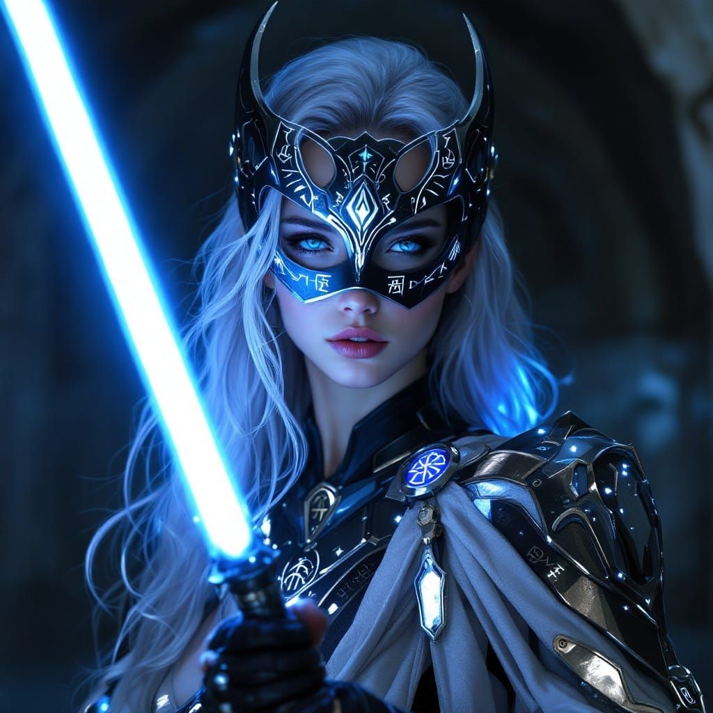 Ethereal Valkyrie Goddess in Silver Mask and Armor - AI Art