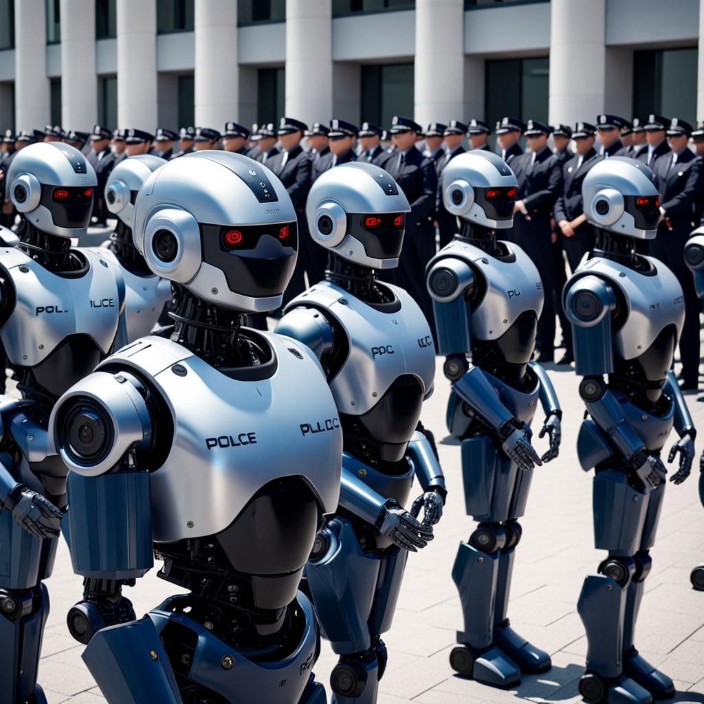 Lines of robotic police recruits at a swearing in ceremony, 4k ...