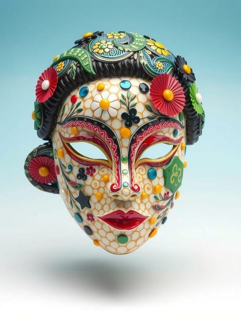 Elegant Geisha Ceramic Mask in Kintsugi Style - AI Art