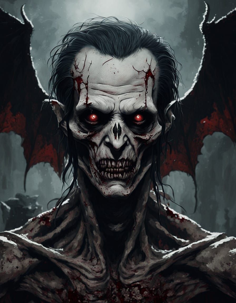 Dark Vampire Ghoul with Rotting Complexion and Tat... - AI Art