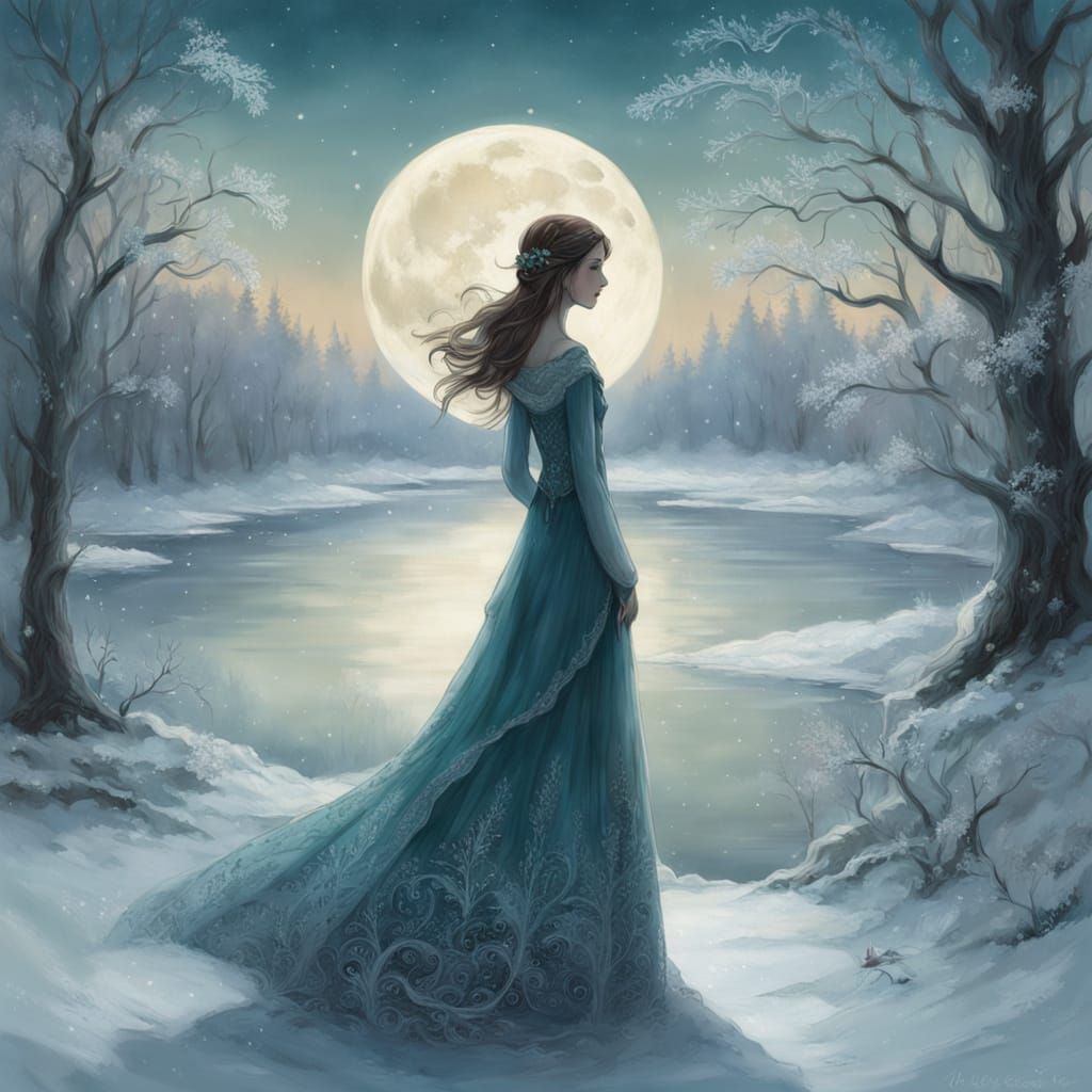 Ethereal Fae Goddess in Winter Wonderland - AI Art