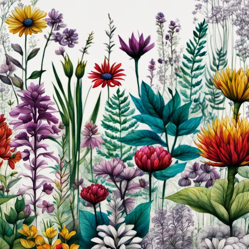 # Botanical Ink drawing # - Beautiful flowers - Daily challenge #506 - NightCafe