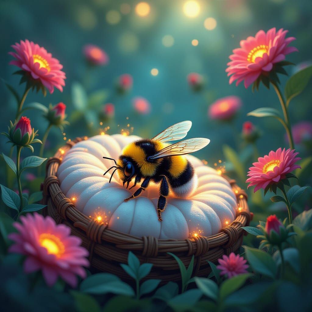 Envision A closeup image of a surreal beehive bed where a Sleepy ...
