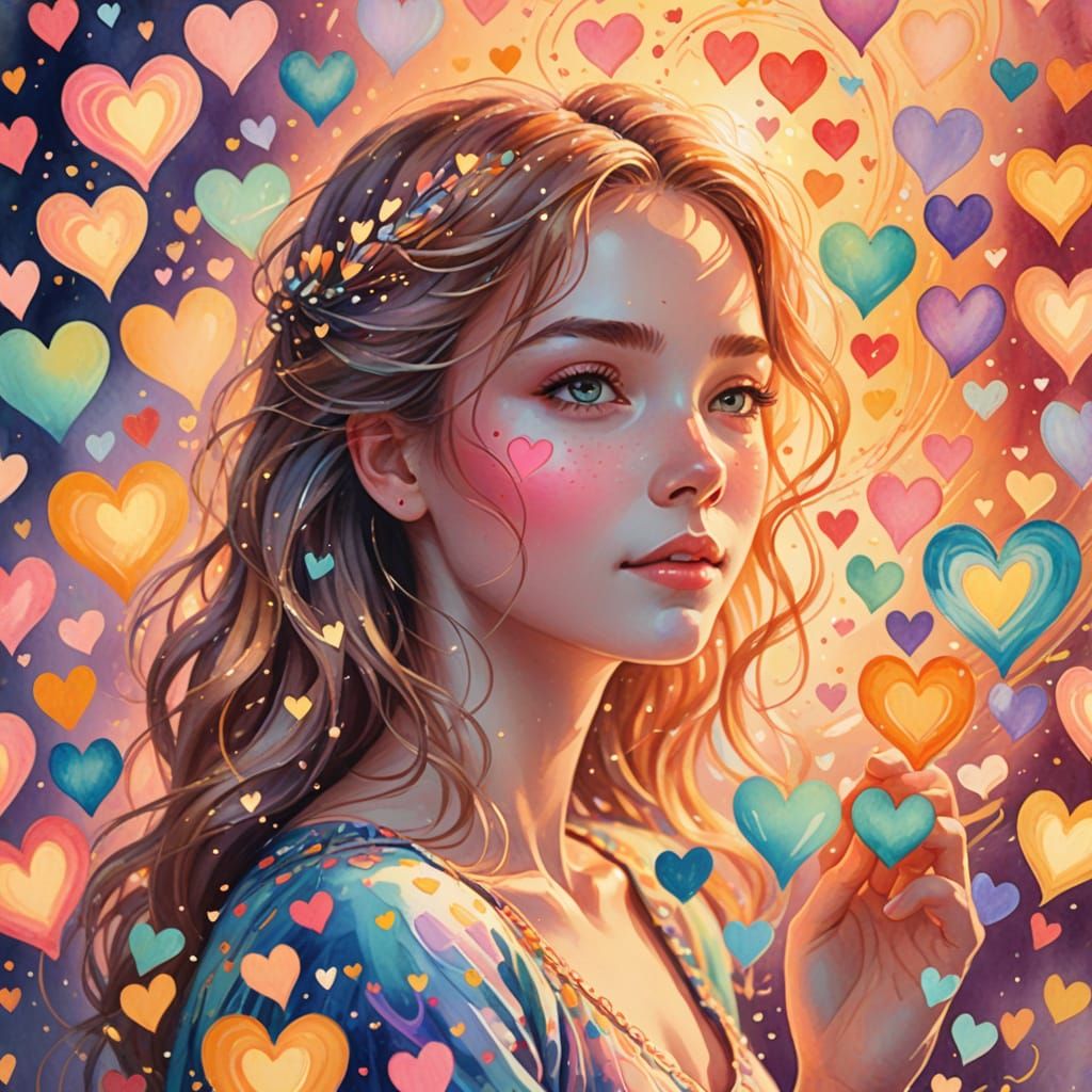 Self love hearts - Whimsical Self Love Portrait in Pastel Wa...