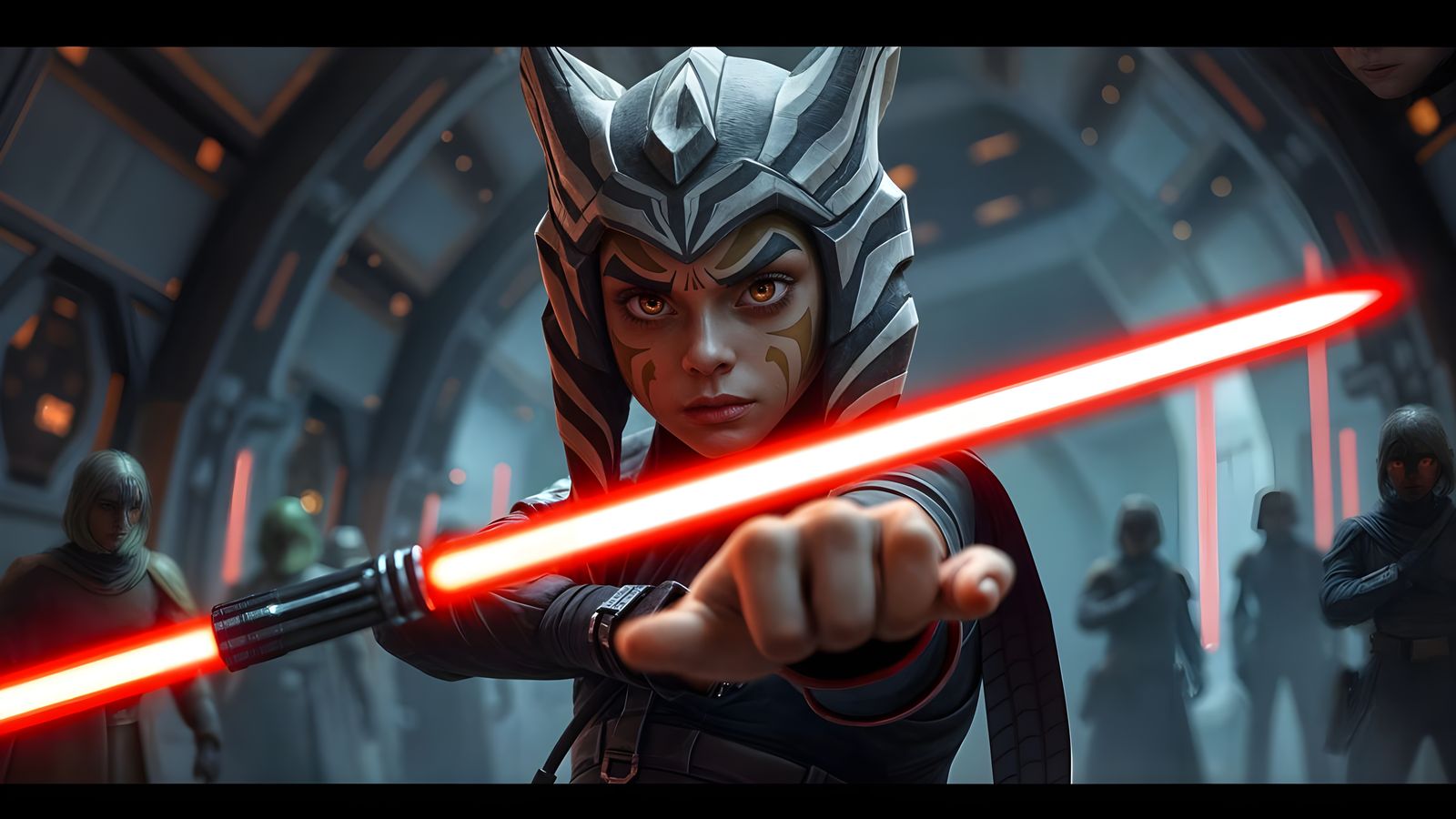 Sith Lord Padawan with Red Lightsaber in Clone War... - AI Art