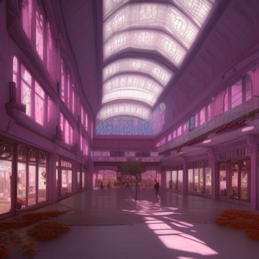 Beautiful dream mall in Floral castle city, pink and lilac colors ...