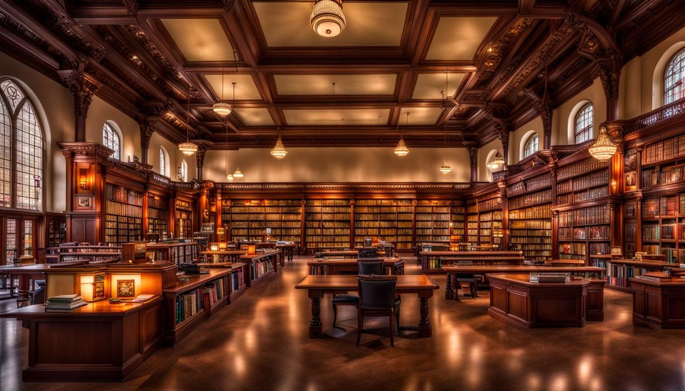 A public library that is full of books. intricate details, HDR ...