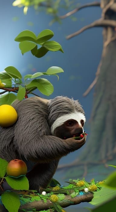 3 Toed Sloth Eating - AI Generated Artwork - NightCafe Creator