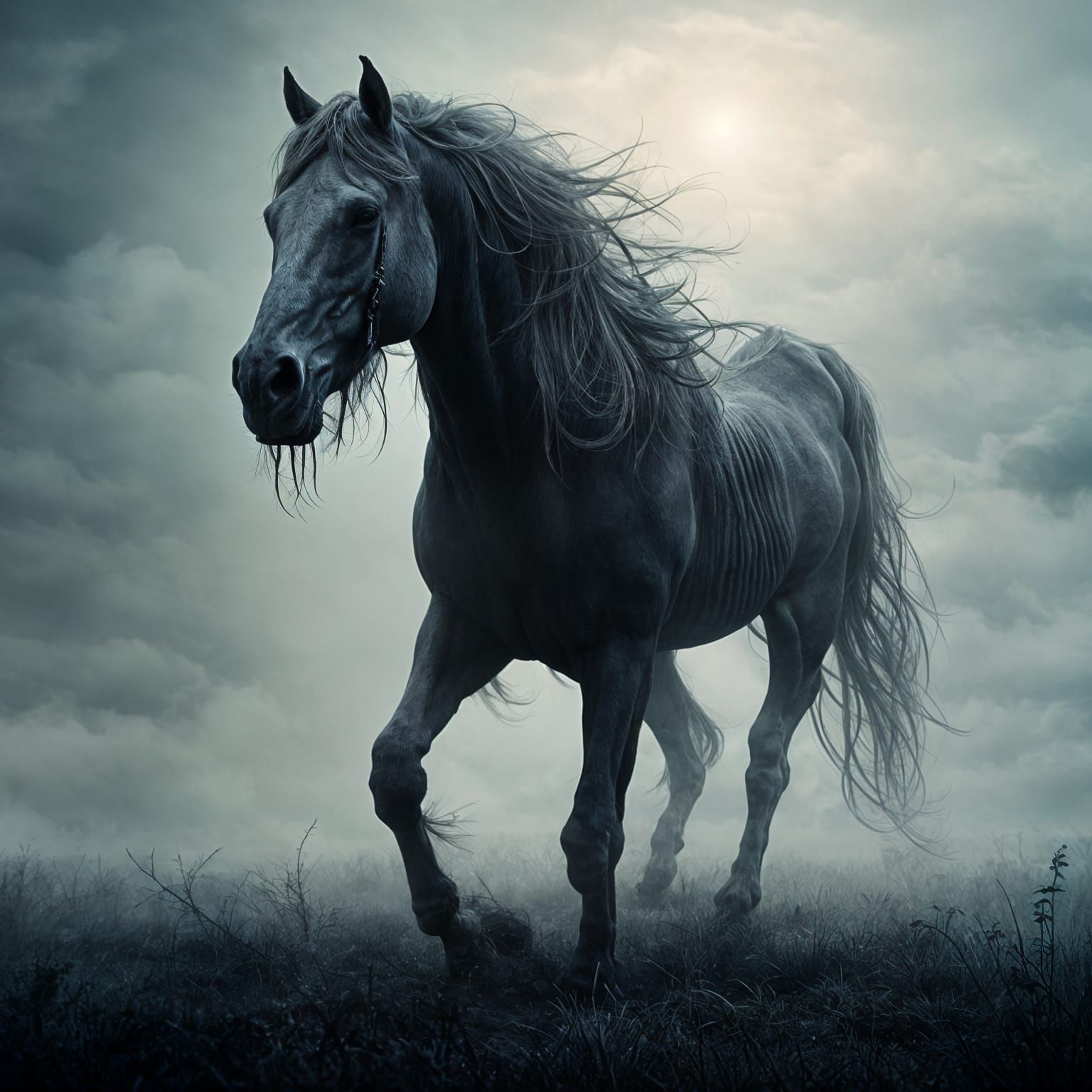 Ghosthorse - Ethereal Horse Ghost in Foggy Meadow: 3D Horro...